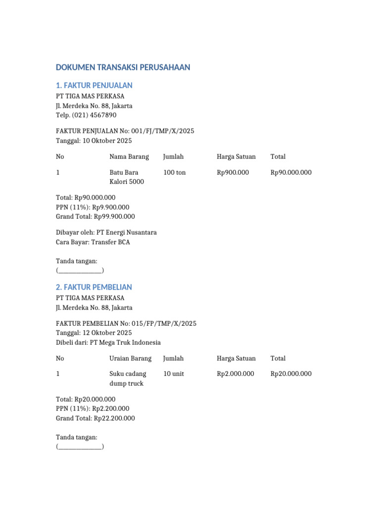 Dokumen Transaksi PT Tiga Mas Perkasa | PDF