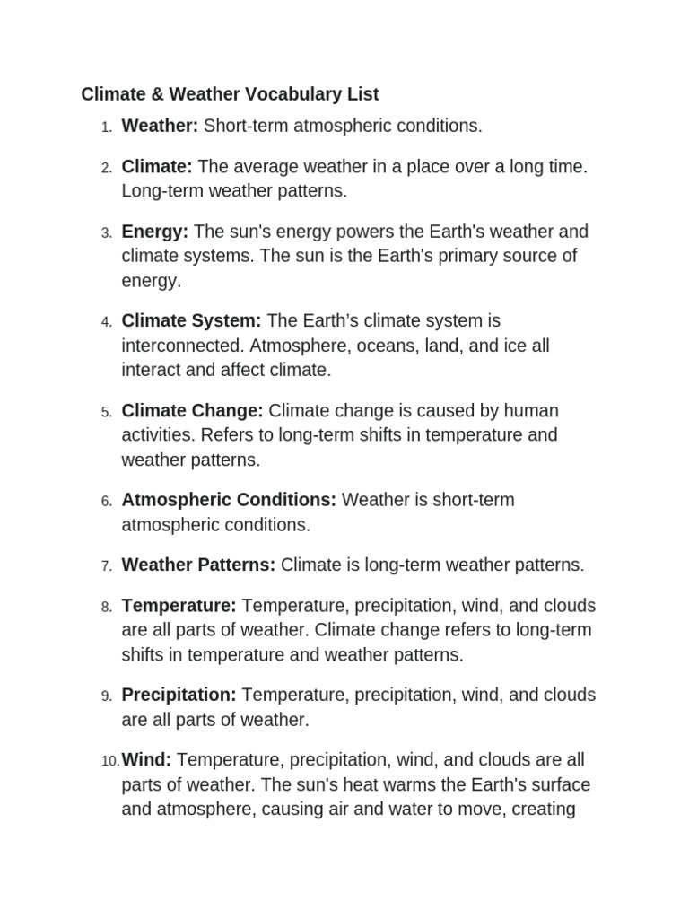 Climate and Weather Vocabulary Guide | PDF | Climate | Atmosphere Of Earth
