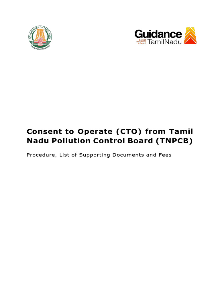 Consent To Operate (CTO) From Tamil Nadu Pollution Control Board (TNPCB ...