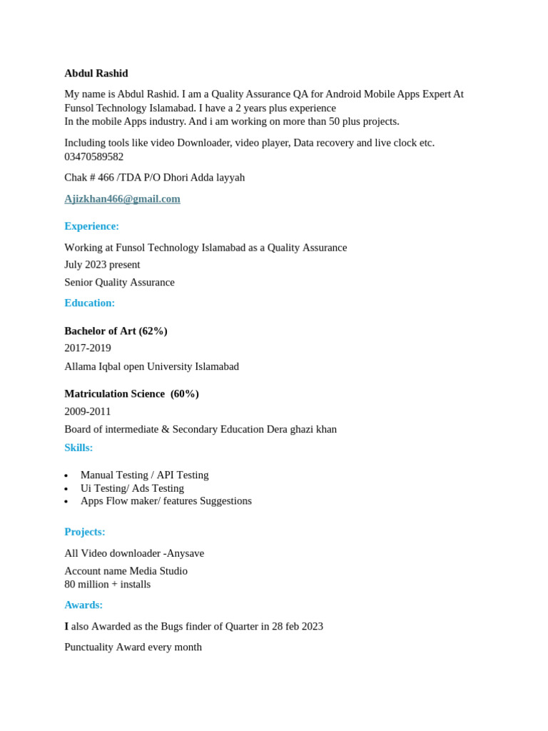 Abdul Rashi Resume | PDF