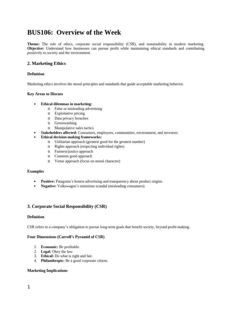 BUS106 Chapters 3 & 4 - Week Outline | PDF | Corporate Social ...