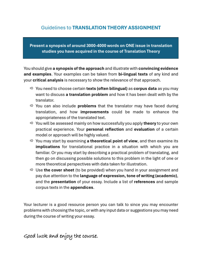 0 - Guidelines To Translation Theory Assignment | PDF | Translations ...