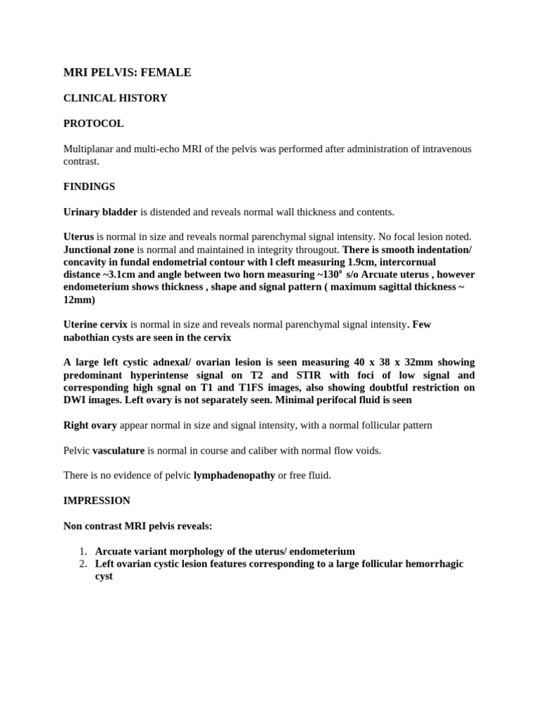 Arcuate Uterus Hemorrhagic Cyst Research Based MR | PDF