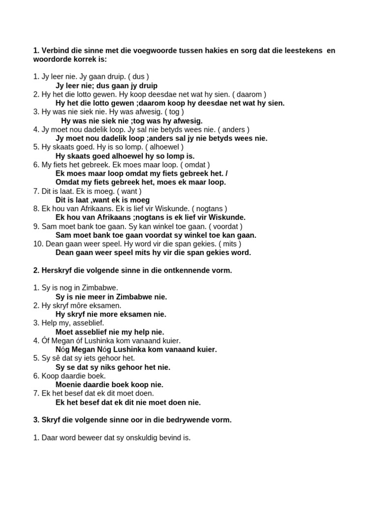 Voegwoorde, Ontkenning, Bedrywende vorm | PDF