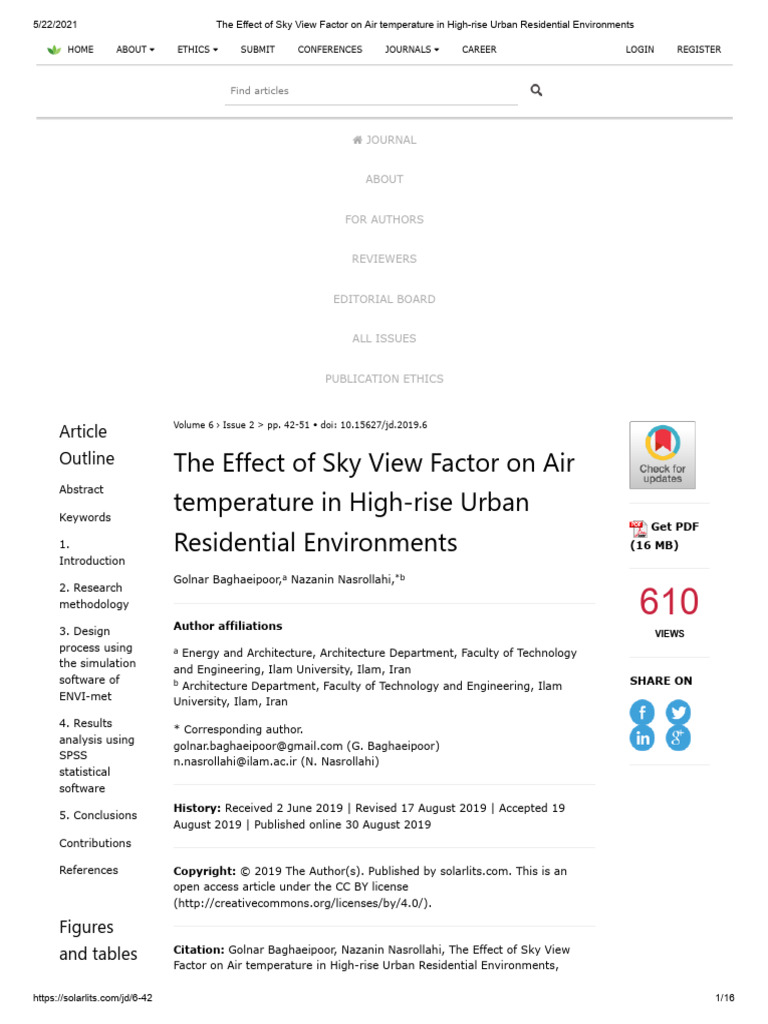 The Effect of Sky View Factor On Air Temperature in High-Rise Urban ...