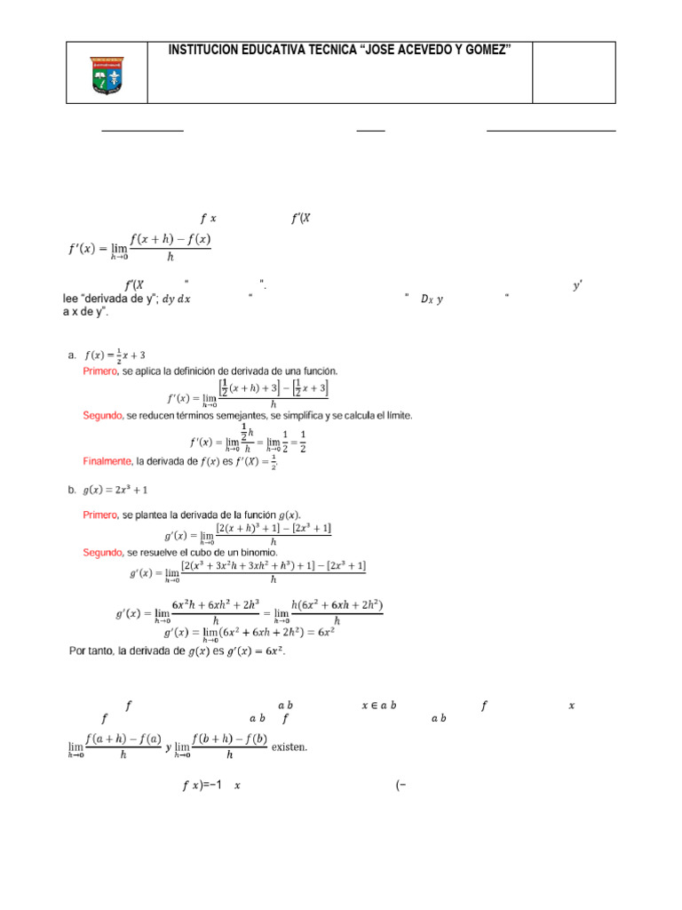 Guia Derivadas 11ab 2025 | PDF | Derivado | Exponenciación