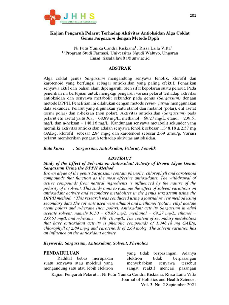 Pengaruh Pelarut pada Aktivitas Antioksidan Sargassum | PDF