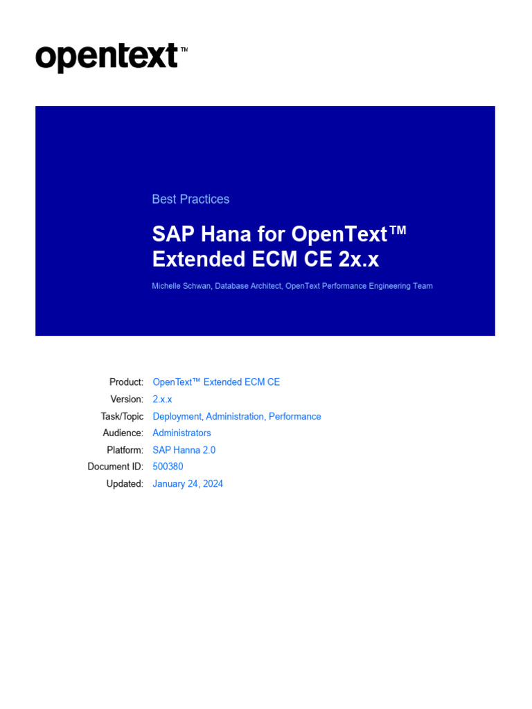 Best Practices SAP Hana For OpenText Extended ECM CE 2x.x | PDF ...