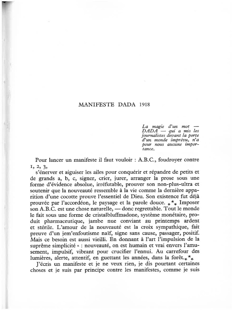 Manifeste Du Dadaisme | PDF