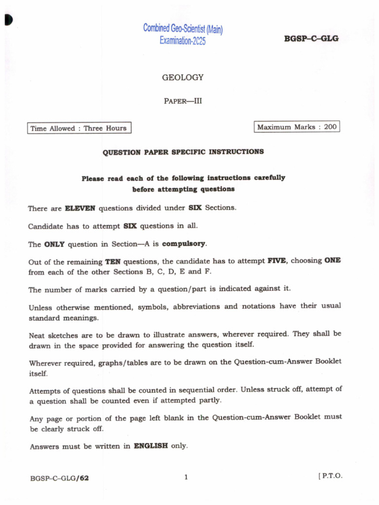 QP Geosm 25 Geology Paper III 230625 | PDF