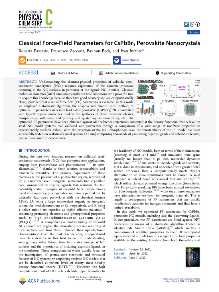 Classical Force Field Parameters For Cspbbr3 Perovskite Nanocrystals ...