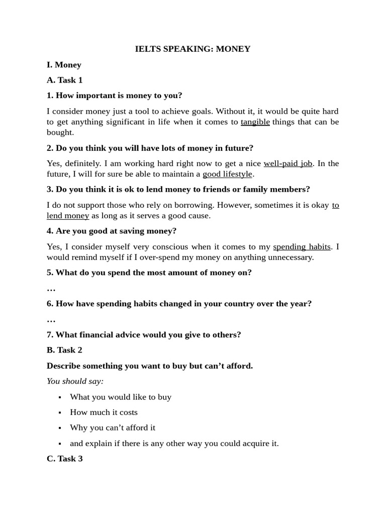 IELTS Speaking: Money Insights | PDF