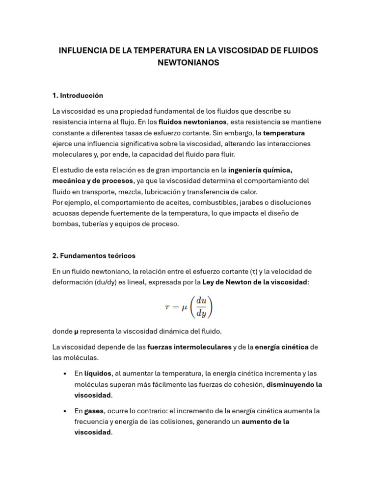 Efecto de la Temperatura en Viscosidad | PDF | Viscosidad | Gases