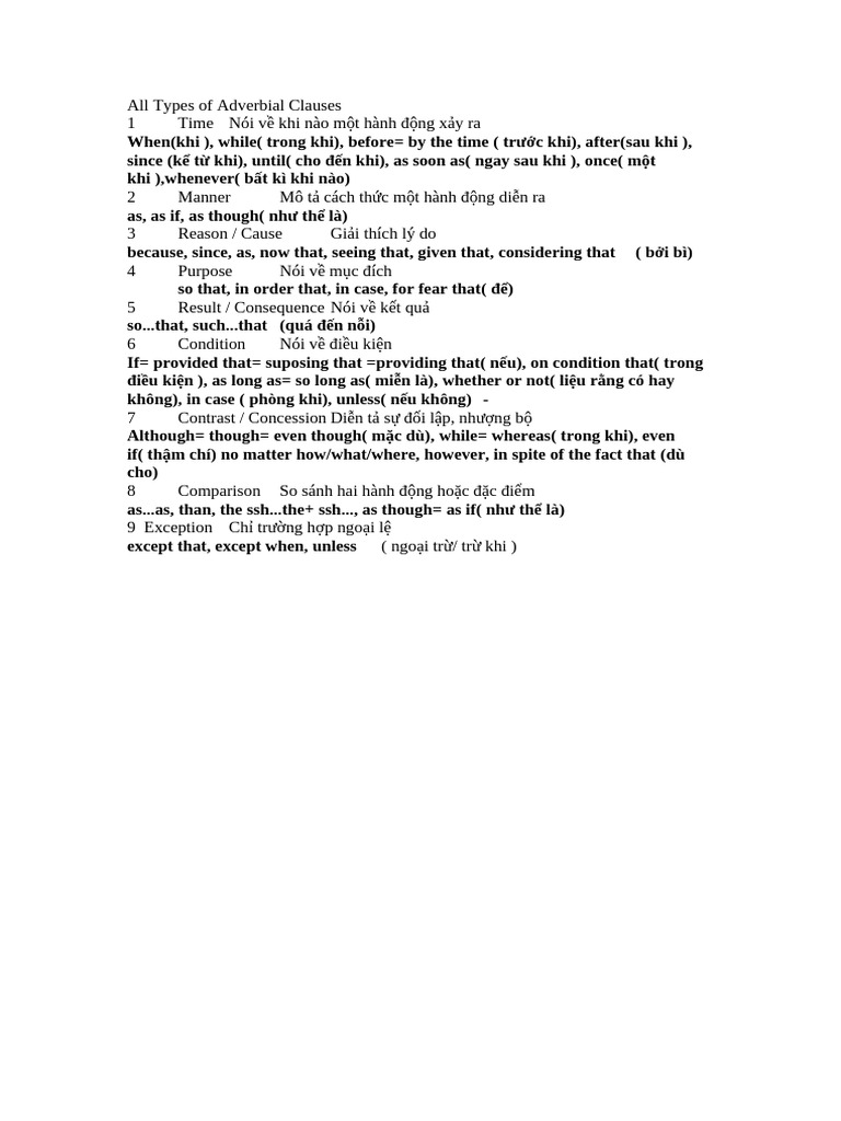 All Types of Adverbial Clauses | PDF