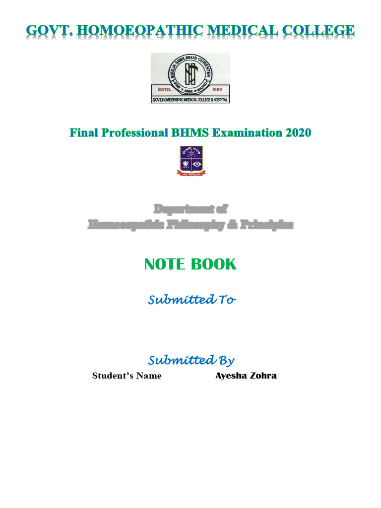Homoeopathic Philosophy Notebook Submission | PDF