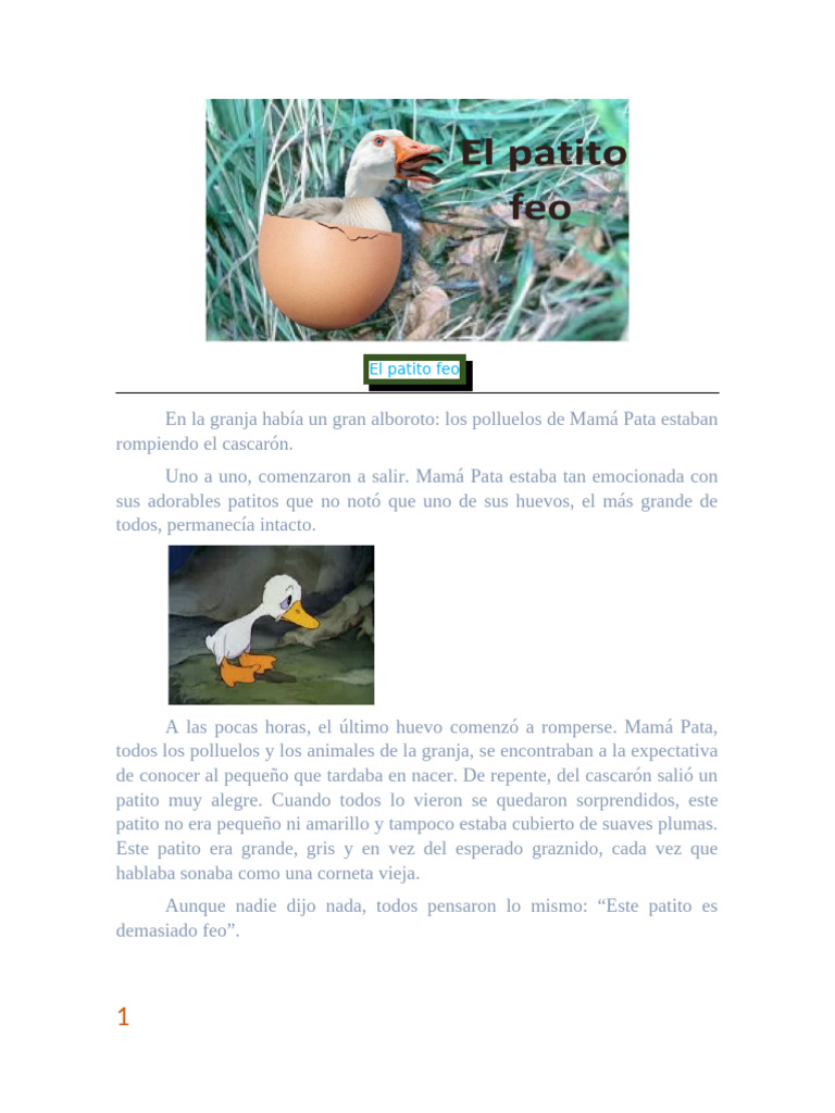 CUENTO El Patito Feo-Natanael Carniello | PDF | El patito feo