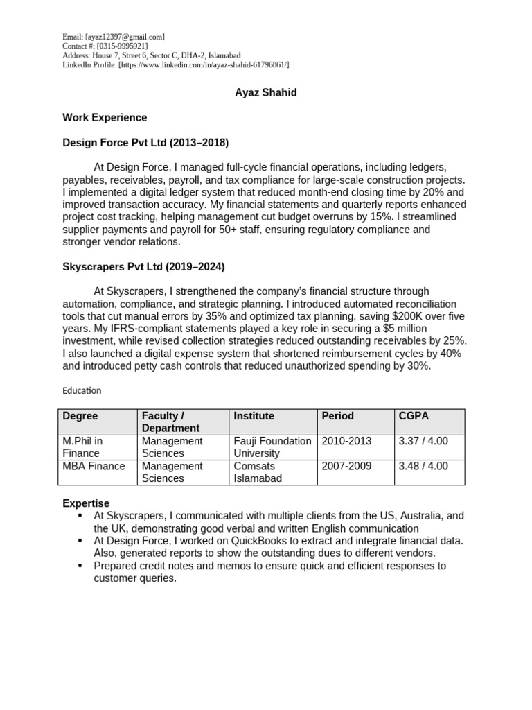 CV Ayaz FM 6 | PDF