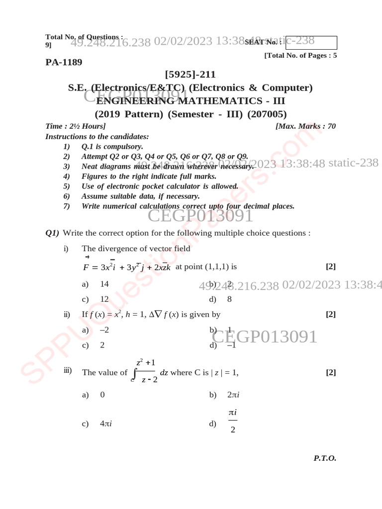 Be Electronics and Telecommunication Engineering Semester 3 2022 November Engineering ...