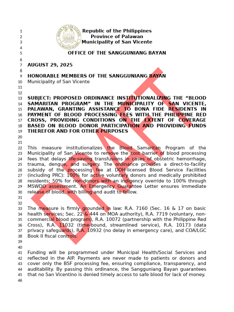 Blood Samaritan Ordinance | PDF