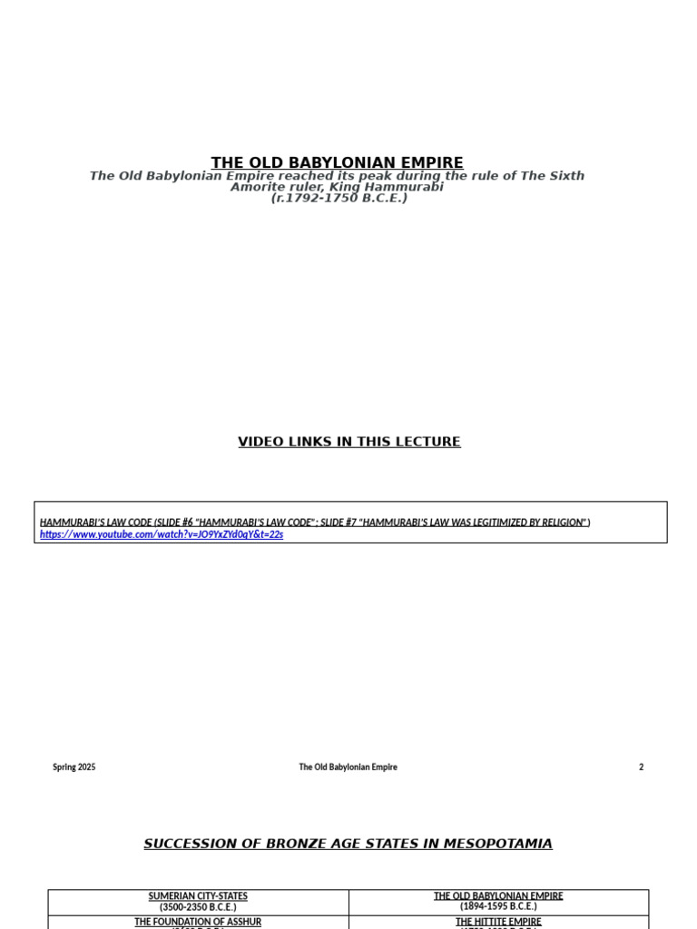 Hammurabi and the Old Babylonian Empire | PDF | Babylonia | Hammurabi