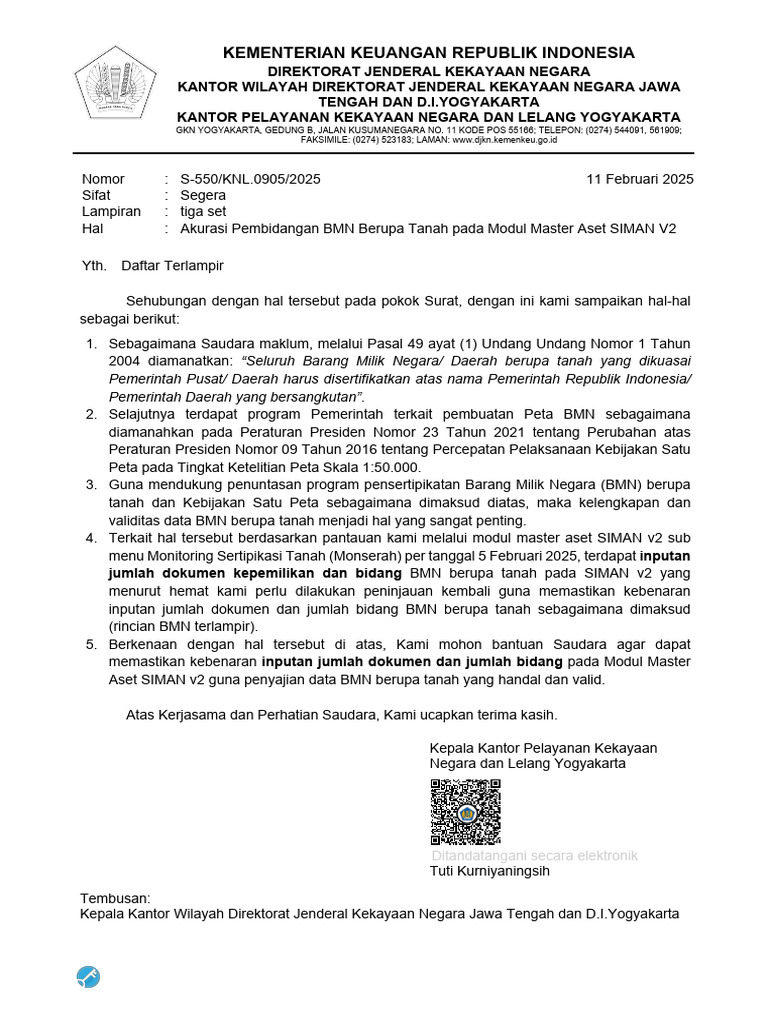 Verifikasi Data BMN Tanah Yogyakarta | PDF