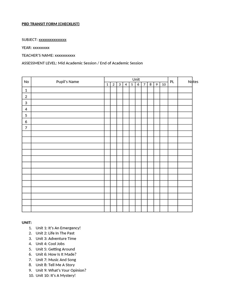 PBD Transit Form - Eng Year 6 (Checklist) | PDF | Chess Theory | Chess