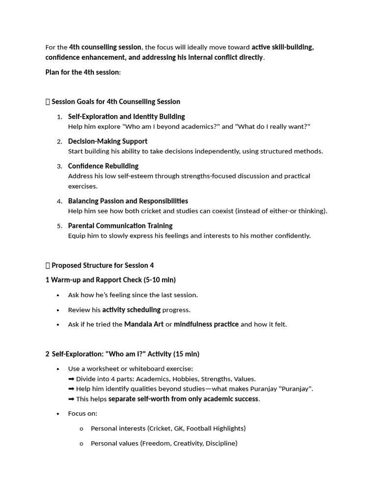 4 Counselling Session Plan | PDF | Self Esteem | Decision Making