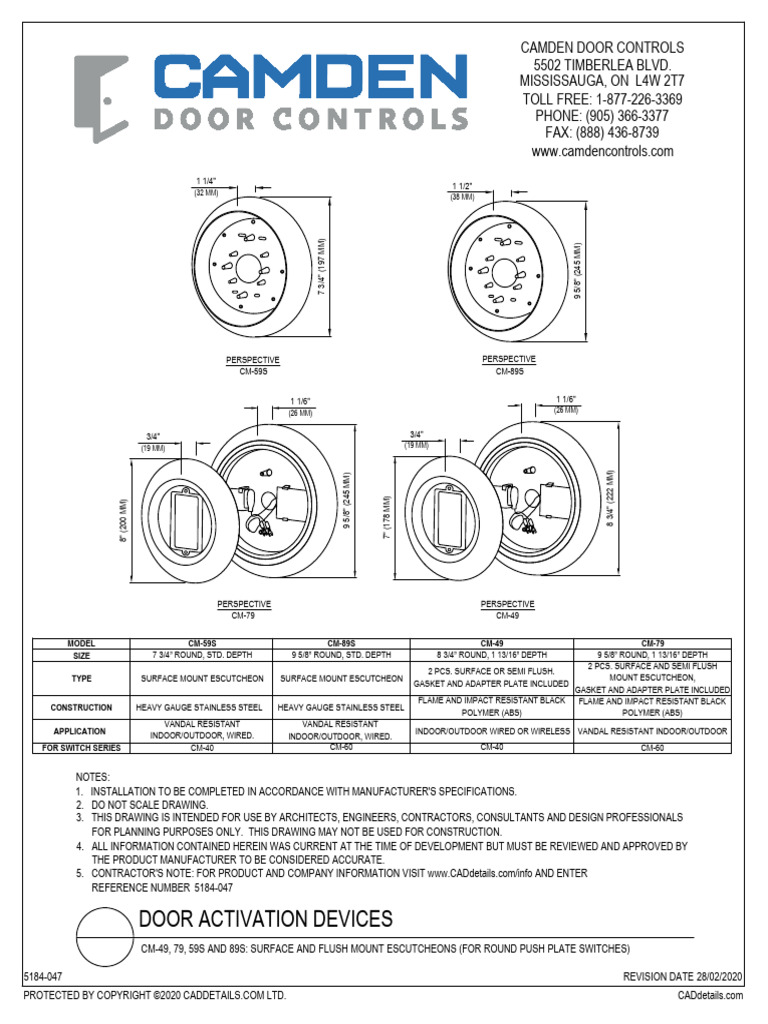 5184-047 - Camden Door Controls - CM-49, 79, 59S and 89S_ Surface and ...