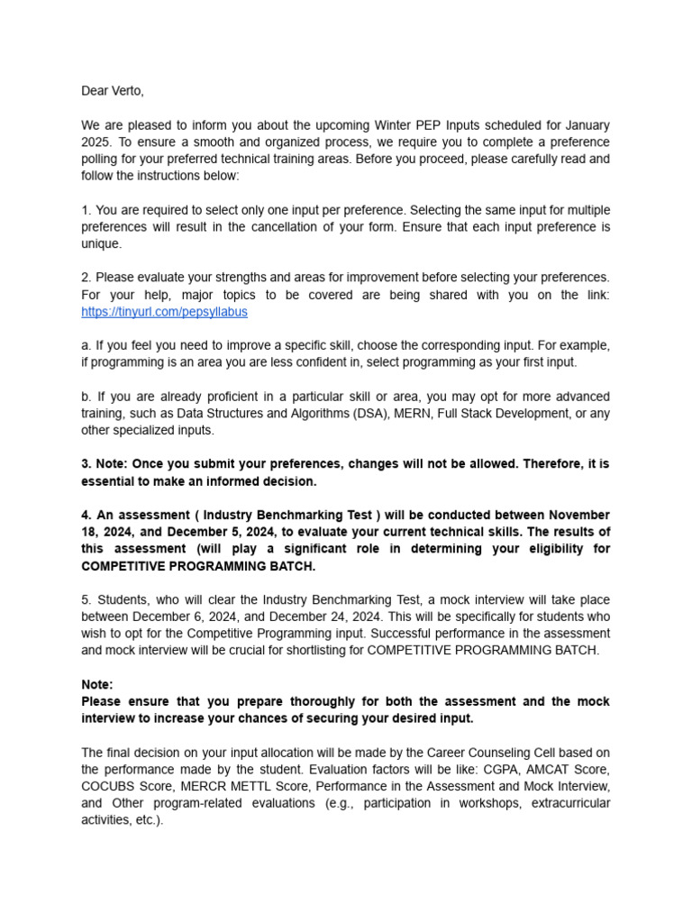 Instruction For Filling Winter PEP Polling Form | PDF | Learning