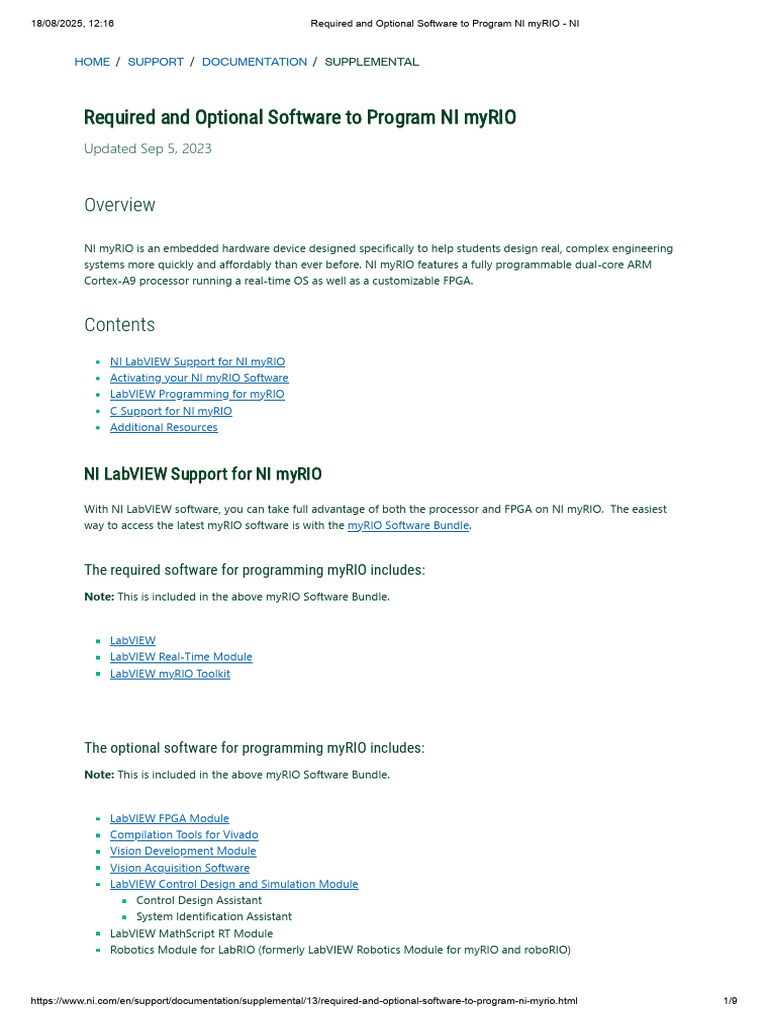 Required and Optional Software To Program NI MyRIO - NI | PDF | Field ...