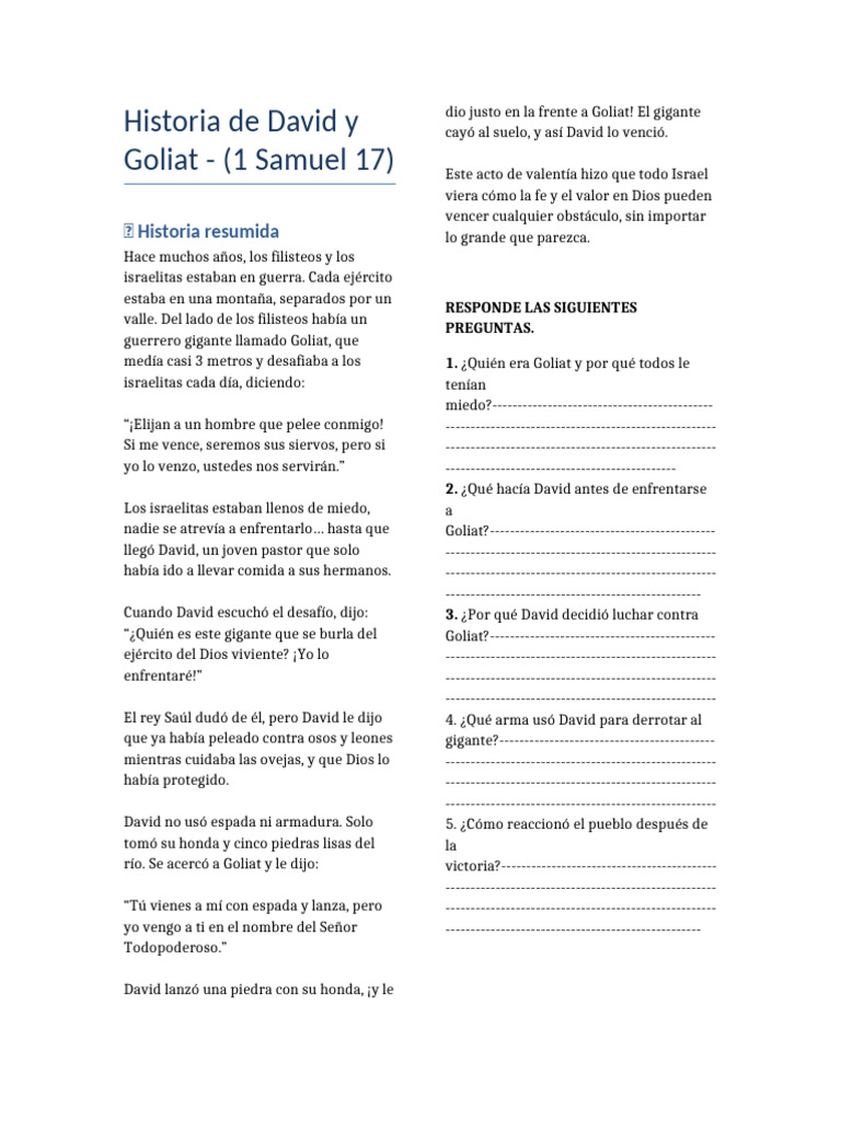 David y Goliat: Valor y Fe en Batalla | PDF | Goliat | David