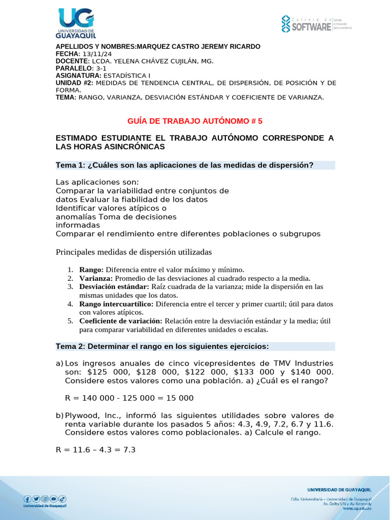 Marquez Castro Jeremy Ricardo Ta5 | PDF | Dispersión estadística ...