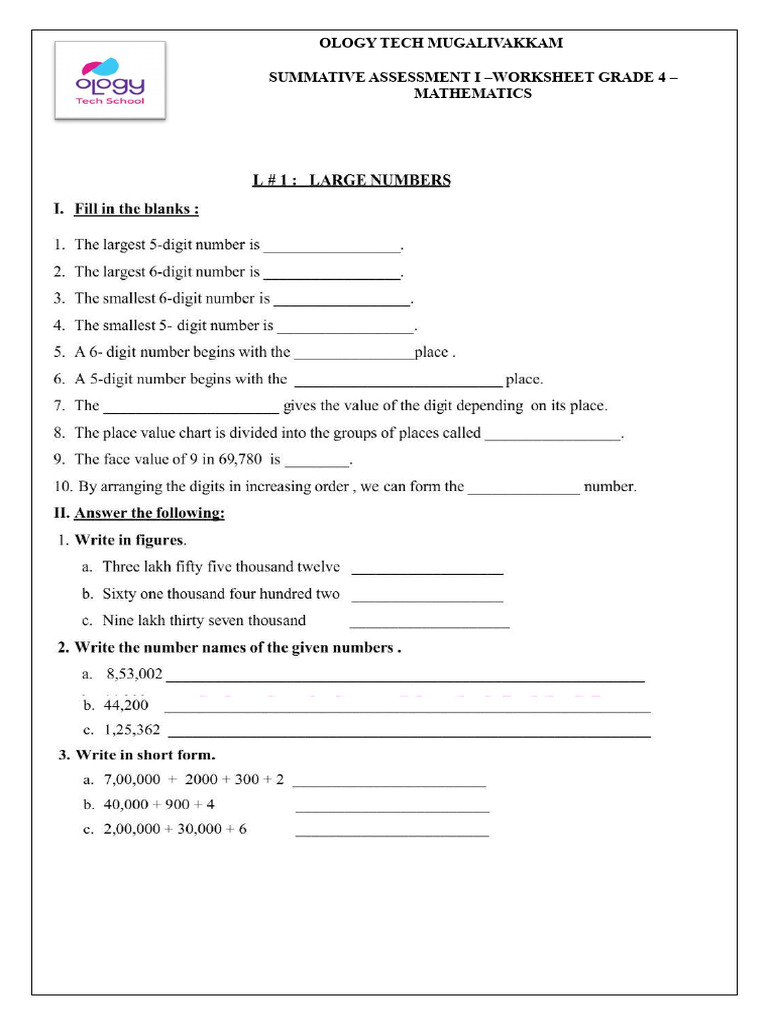 Grade 4 Mathematics Assessment Worksheet | PDF | Subtraction | Mathematics