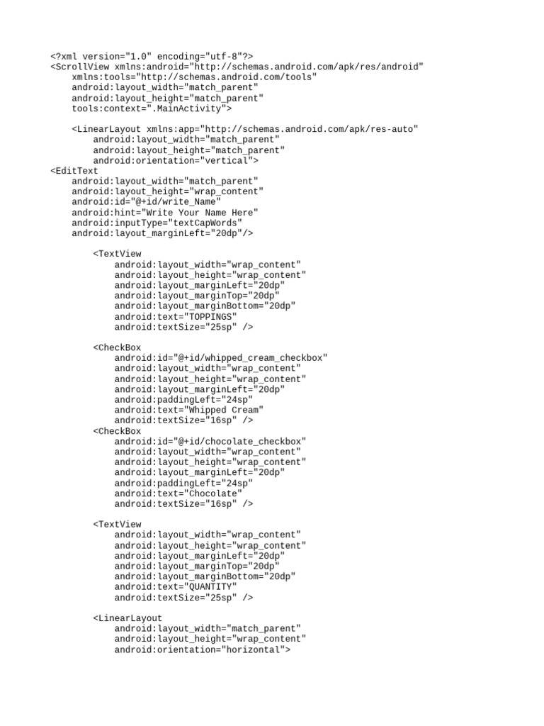 Android Order Form Layout Design | PDF