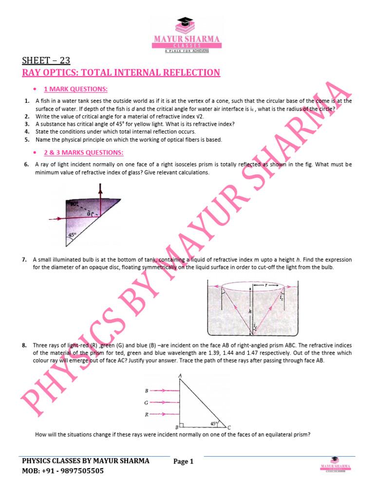 Total Internal Reflection | PDF | Refractive Index | Refraction
