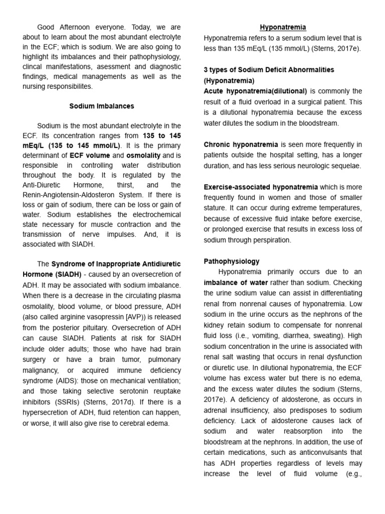 Sodium Imbalances: Causes and Effects | PDF | Dehydration | Clinical ...