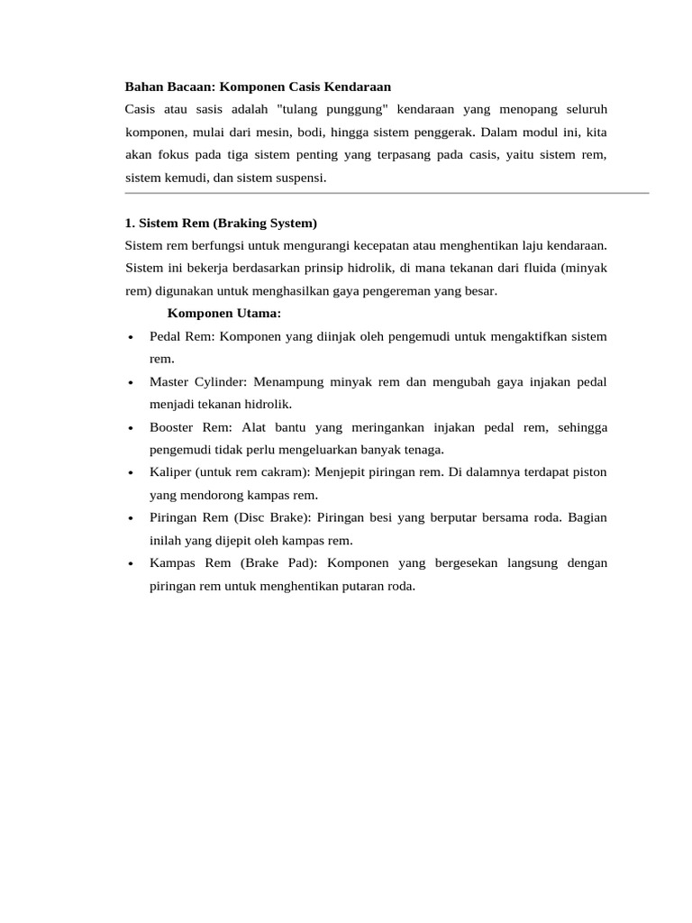 Komponen Utama Casis Kendaraan | PDF
