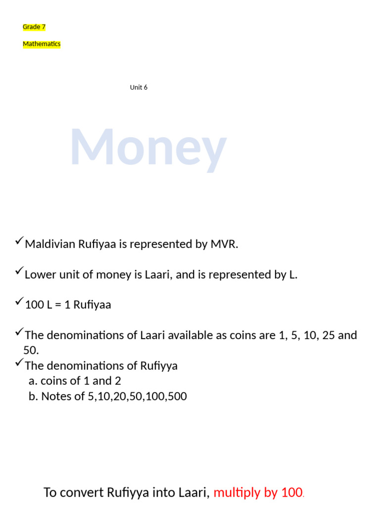 Grade 7 Math: Money and Currency Conversion | PDF