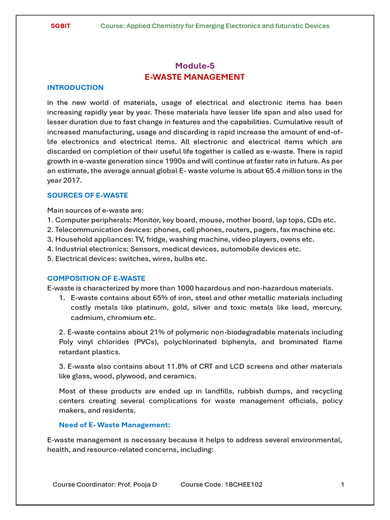 ECE Module-5 Ewaste Management | PDF | Electronic Waste | Waste Management