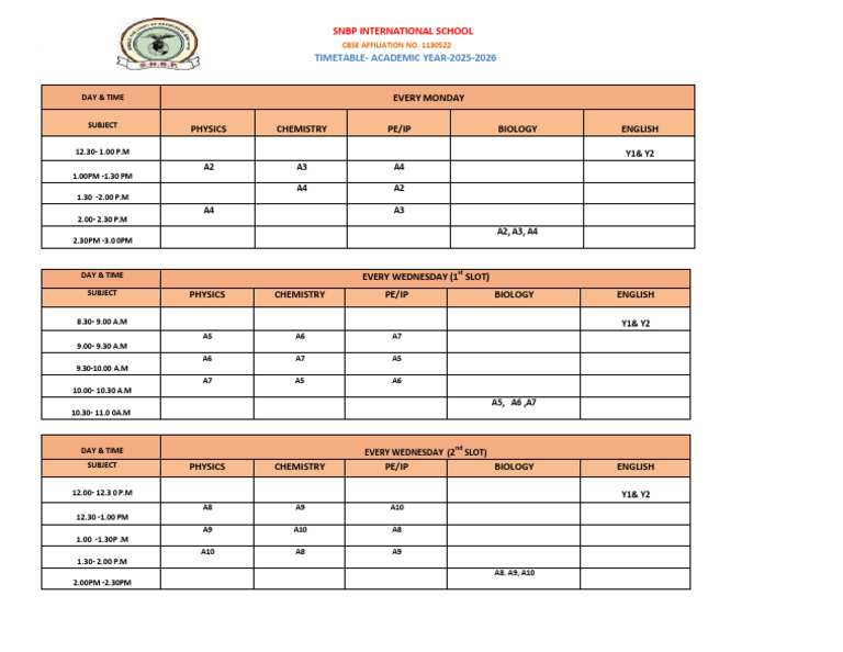 Grade 11 Practical Time Table 2025-26 UPDATED | PDF