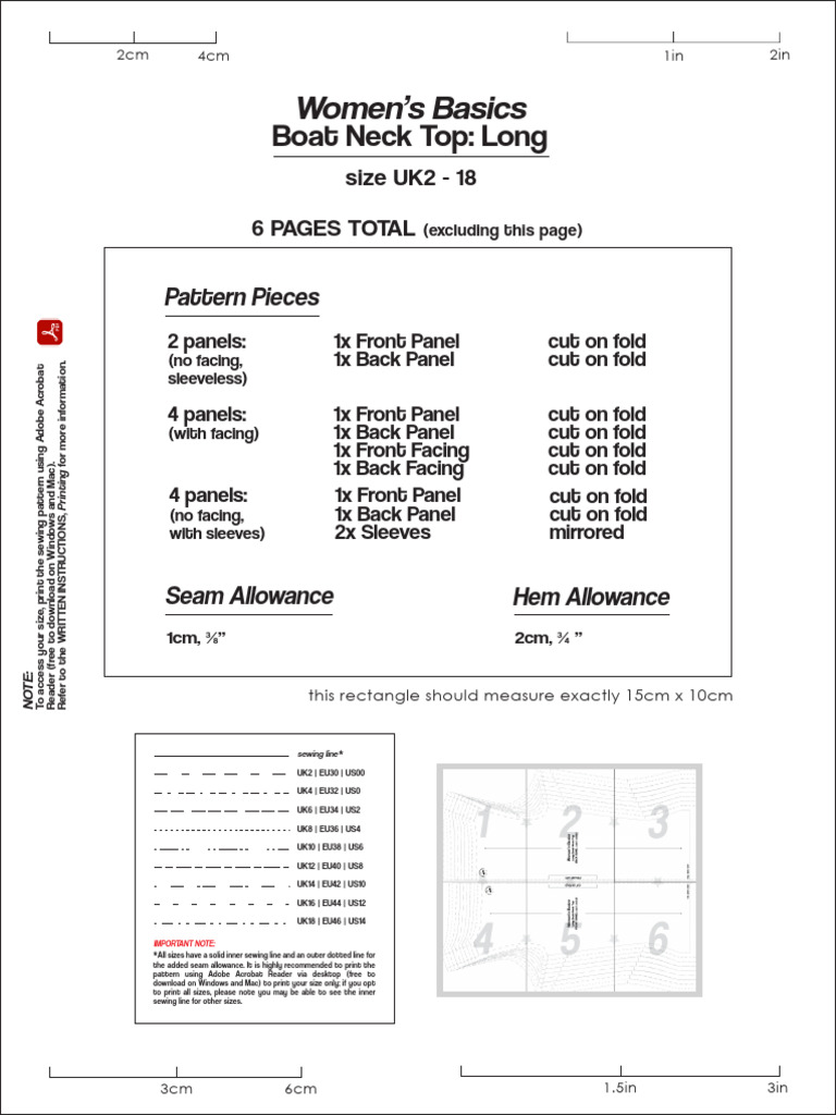 A4, US Letter - WOMEN'S BASICS (Long) Boat Neck Top Sewing Pattern ...