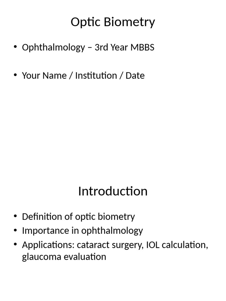 Optic Biometry MBBS | PDF