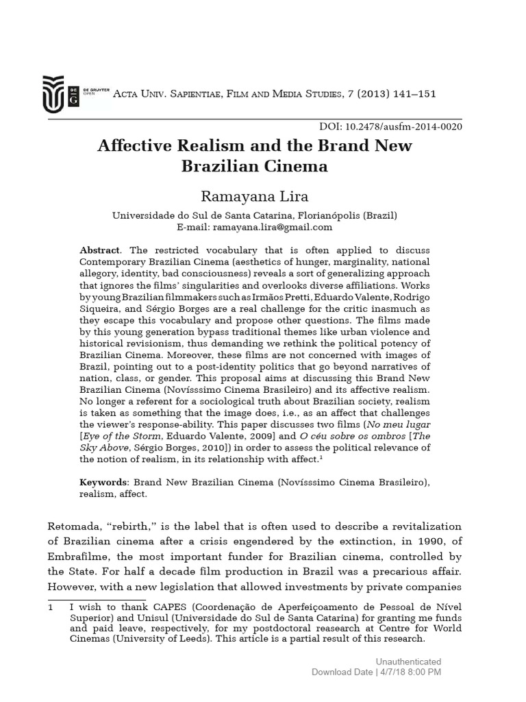 Affective Realism and The Brand New Brazilian Cine | PDF | Narrative ...