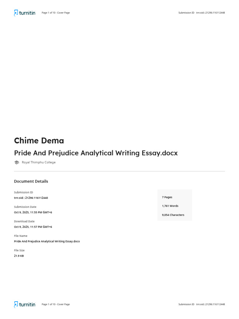 Pride and Prejudice: Fidelity Analysis Essay | PDF | Citation | Written ...