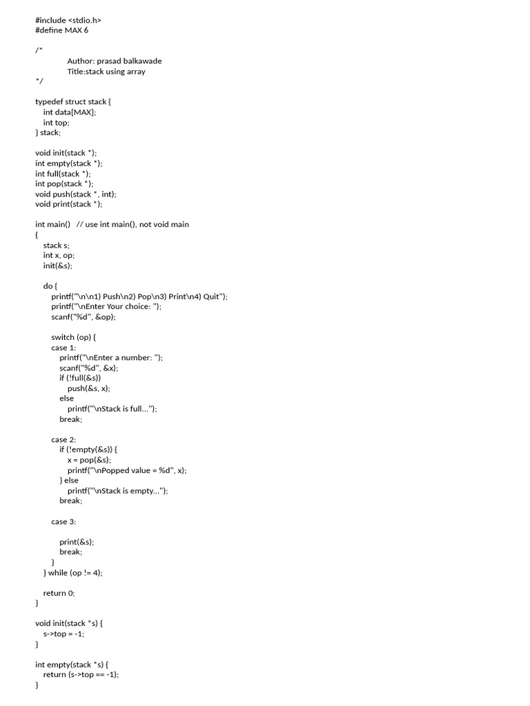 Stack Using Array | PDF