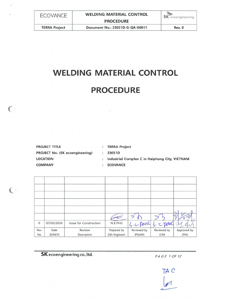 23051D-G-QA-00011 - Welding Material Control Procedure - TAC Signed | PDF
