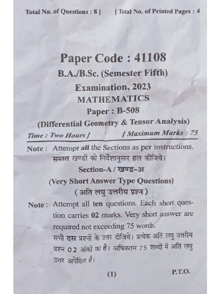 B SC 5th Semester Mathematics Question Paper December 2023 Paper | PDF