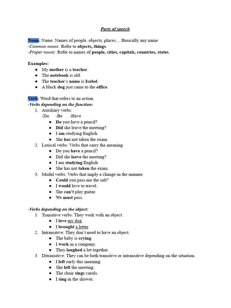 Parts of Speech, Types of Sentences and Clauses | PDF | Verb | Clause