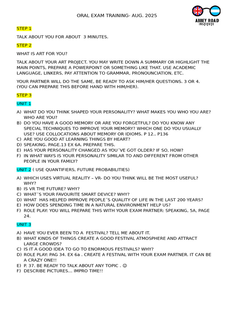 Oral Exam Training b2 | PDF