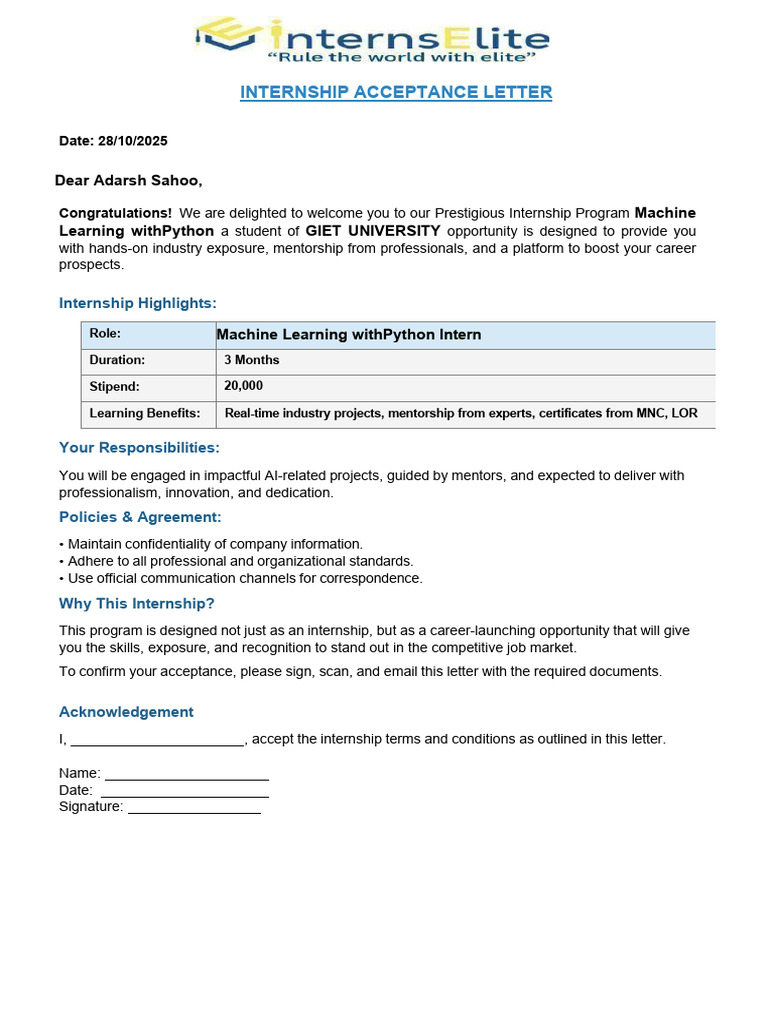 Adarsh Sahoo Offer Letter | PDF